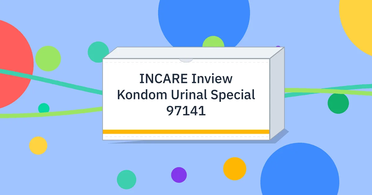 Symbolbild: Packung mit der Aufschrift INCARE Inview Kondom Urinal Special 97141 (PZN 02185162) – Verfügbarkeit und Bezug in Apotheken in Frankfurt am Main