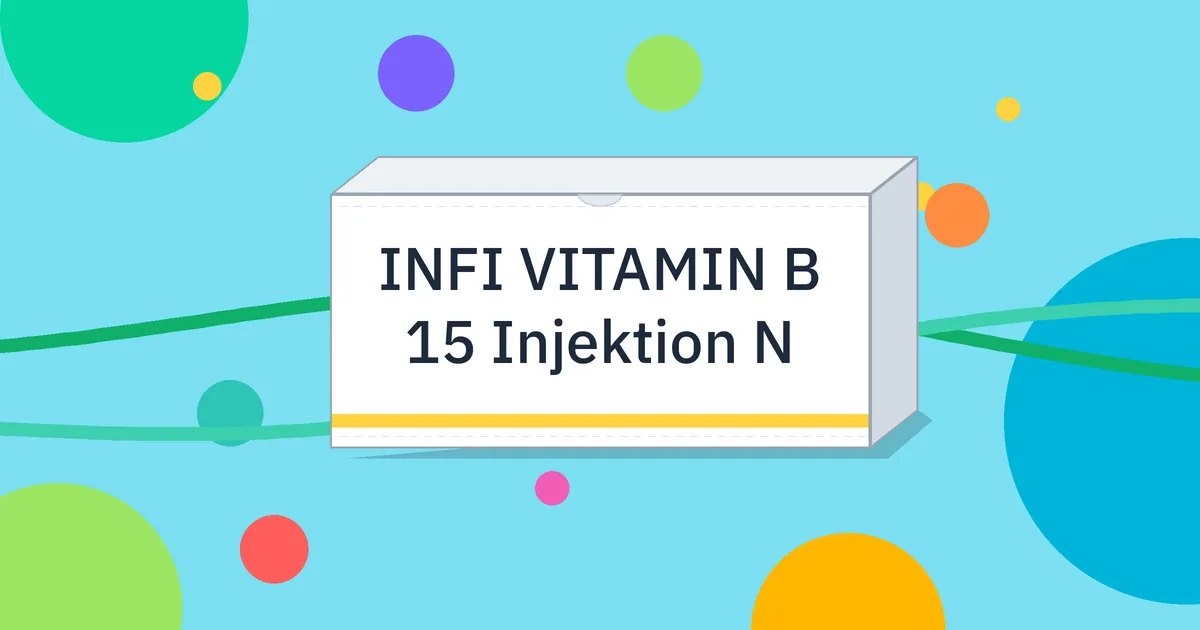 Symbolbild: Packung mit der Aufschrift INFI VITAMIN B 15 Injektion N (PZN 00054160) – Verfügbarkeit und Bezug in Apotheken in Frankfurt am Main