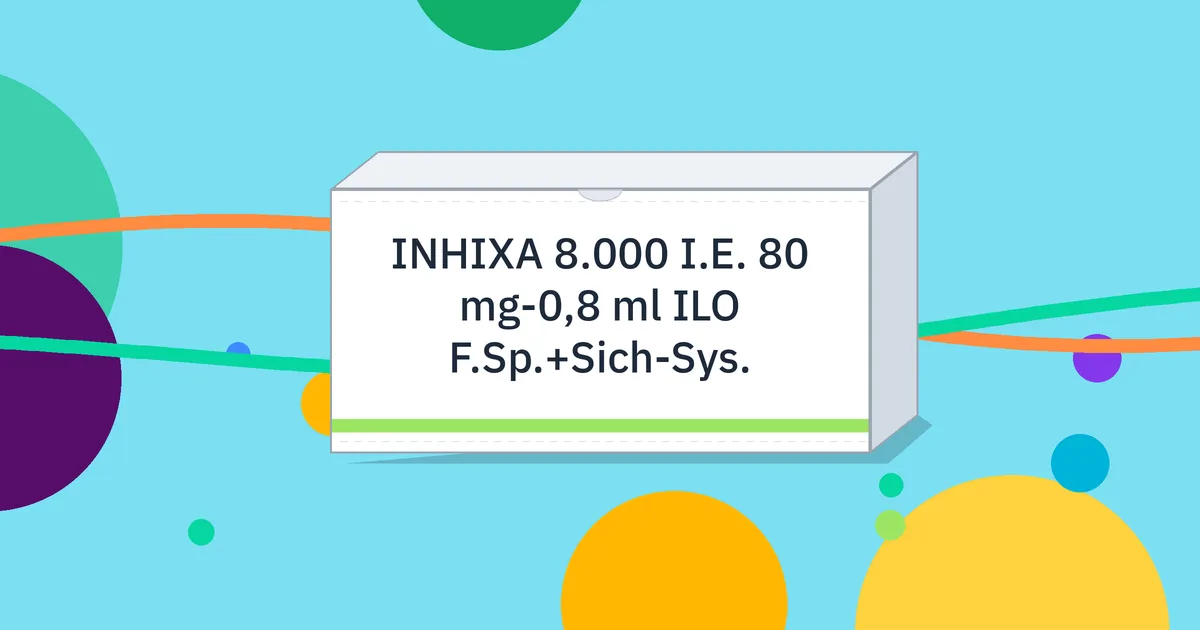 Symbolbild: Packung mit der Aufschrift INHIXA 8.000 I.E. 80 mg-0,8 ml ILO F.Sp.+Sich-Sys. (PZN 17836139) – Verfügbarkeit und Bezug in Apotheken in Frankfurt am Main