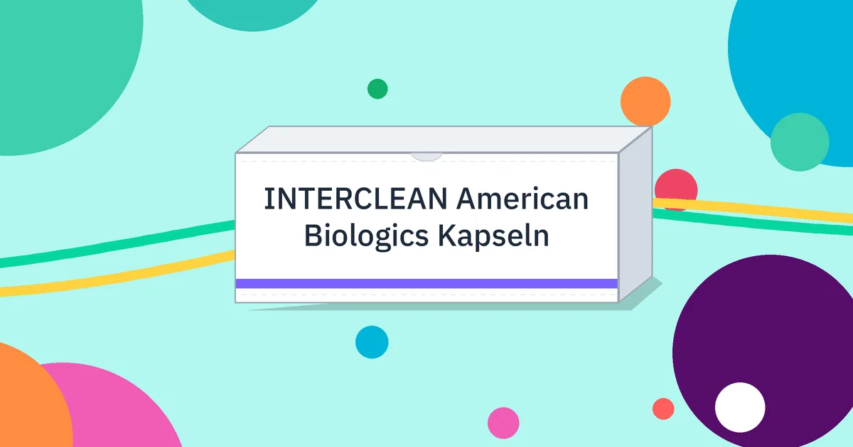 Symbolbild: Packung mit der Aufschrift INTERCLEAN American Biologics Kapseln (PZN 19492678) – Verfügbarkeit und Bezug in Apotheken in Frankfurt am Main