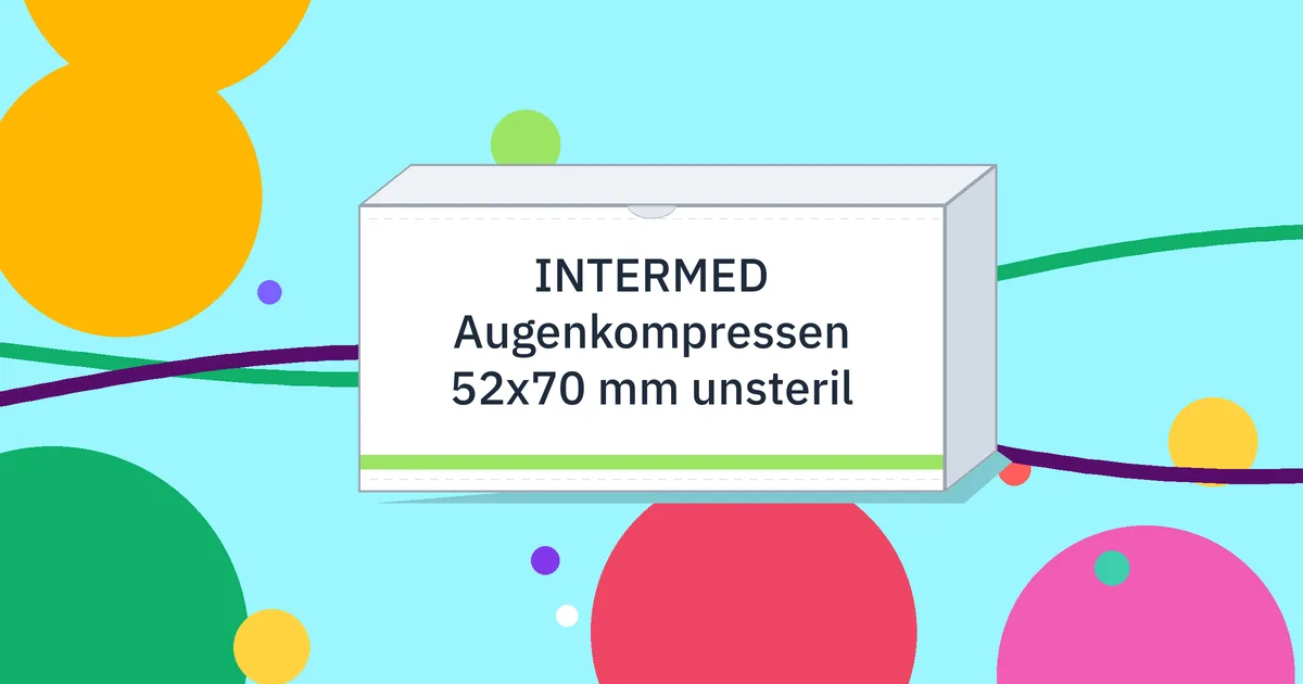 Symbolbild: Packung mit der Aufschrift INTERMED Augenkompressen 52x70 mm unsteril (PZN 00050825) – Verfügbarkeit und Bezug in Apotheken in Frankfurt am Main
