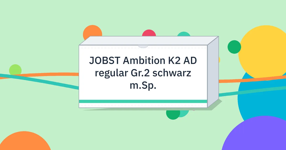 Symbolbild: Packung mit der Aufschrift JOBST Ambition K2 AD regular Gr.2 schwarz m.Sp. (PZN 11021152) – Verfügbarkeit und Bezug in Apotheken in Frankfurt am Main