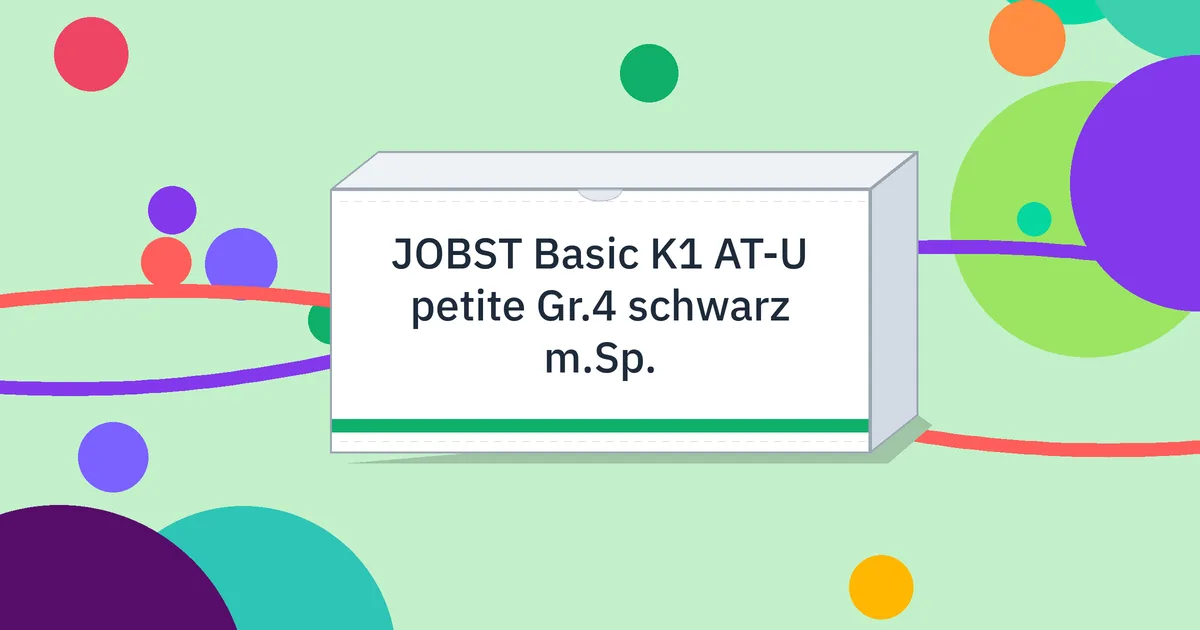 Symbolbild: Packung mit der Aufschrift JOBST Basic K1 AT-U petite Gr.4 schwarz m.Sp. (PZN 15310278) – Verfügbarkeit und Bezug in Apotheken in Frankfurt am Main