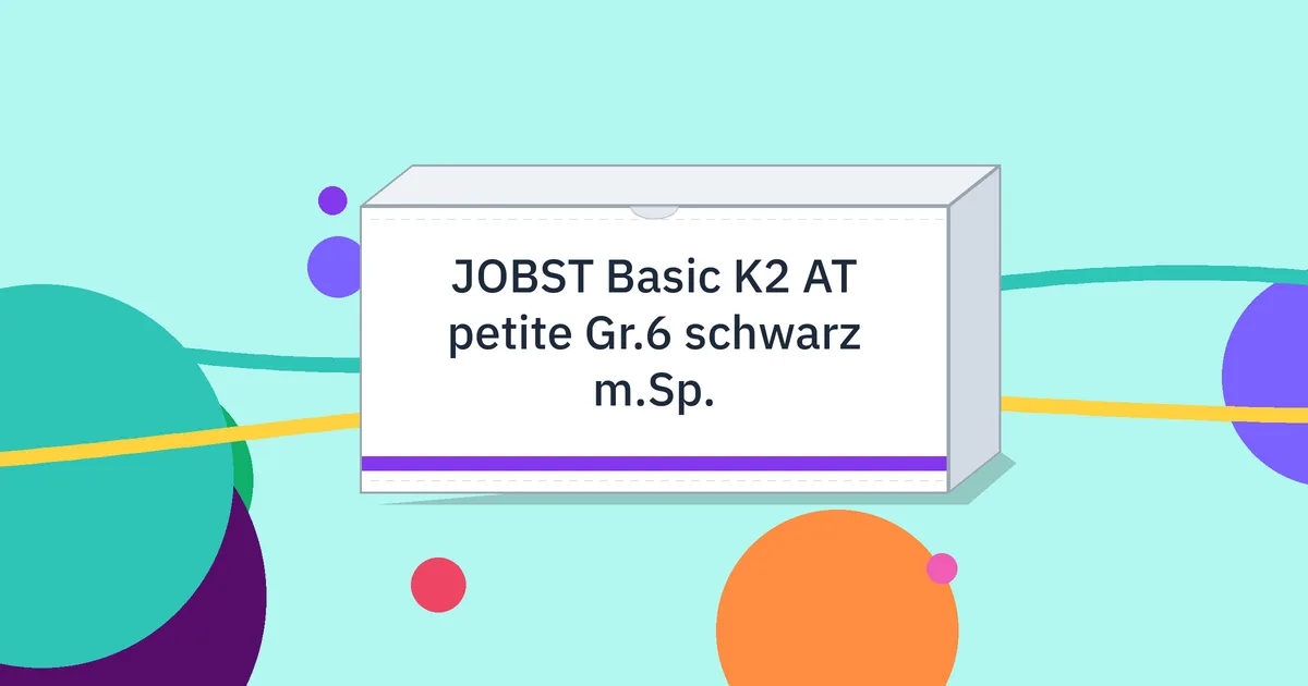 Symbolbild: Packung mit der Aufschrift JOBST Basic K2 AT petite Gr.6 schwarz m.Sp. (PZN 15311964) – Verfügbarkeit und Bezug in Apotheken in Frankfurt am Main