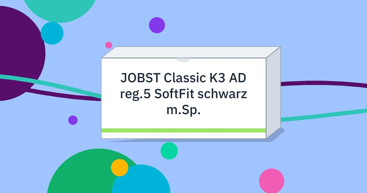 Symbolbild: Packung mit der Aufschrift JOBST Classic K3 AD reg.5 SoftFit schwarz m.Sp. (PZN 14224051) – Verfügbarkeit und Bezug in Apotheken in Frankfurt am Main
