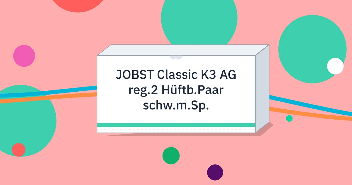 Symbolbild: Packung mit der Aufschrift JOBST Classic K3 AG reg.2 Hüftb.Paar schw.m.Sp. (PZN 13075904) – Verfügbarkeit und Bezug in Apotheken in Frankfurt am Main