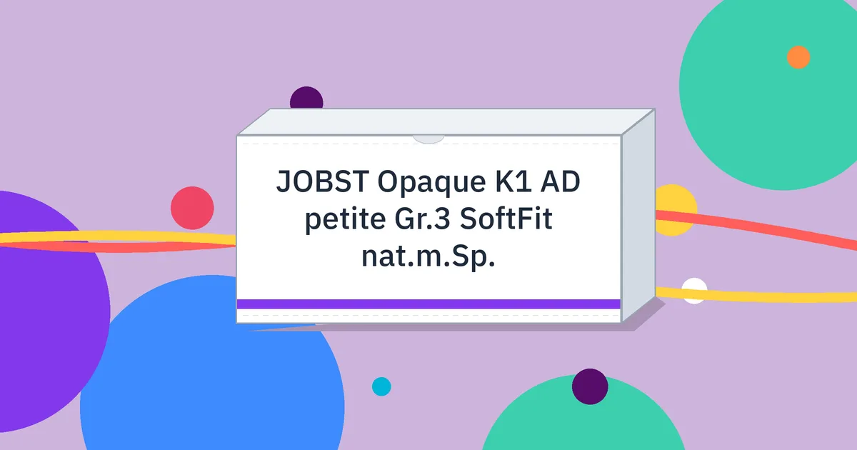 Symbolbild: Packung mit der Aufschrift JOBST Opaque K1 AD petite Gr.3 SoftFit nat.m.Sp. (PZN 13079492) – Verfügbarkeit und Bezug in Apotheken in Frankfurt am Main