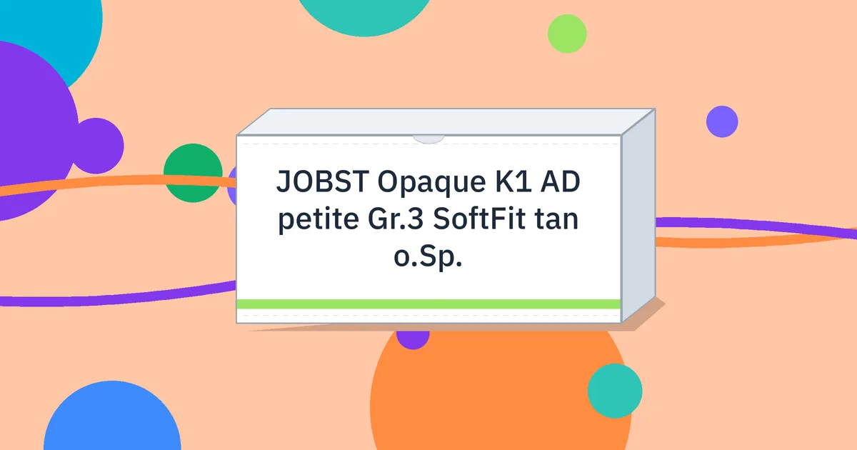 Symbolbild: Packung mit der Aufschrift JOBST Opaque K1 AD petite Gr.3 SoftFit tan o.Sp. (PZN 16264221) – Verfügbarkeit und Bezug in Apotheken in Frankfurt am Main