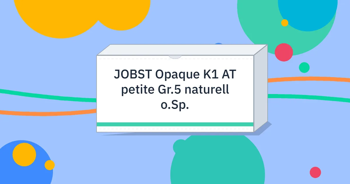 Symbolbild: Packung mit der Aufschrift JOBST Opaque K1 AT petite Gr.5 naturell o.Sp. (PZN 13104155) – Verfügbarkeit und Bezug in Apotheken in Frankfurt am Main