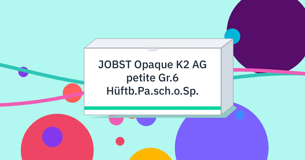 Symbolbild: Packung mit der Aufschrift JOBST Opaque K2 AG petite Gr.6 Hüftb.Pa.sch.o.Sp. (PZN 13114857) – Verfügbarkeit und Bezug in Apotheken in Frankfurt am Main