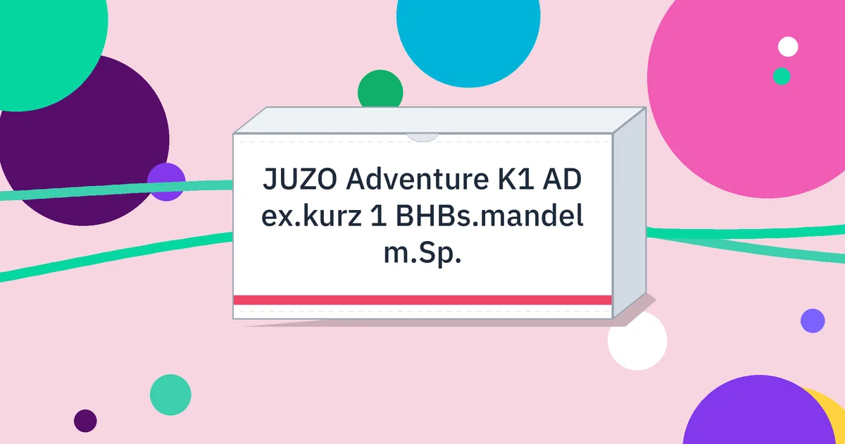 Symbolbild: Packung mit der Aufschrift JUZO Adventure K1 AD ex.kurz 1 BHBs.mandel m.Sp. (PZN 15496656) – Verfügbarkeit und Bezug in Apotheken in Frankfurt am Main