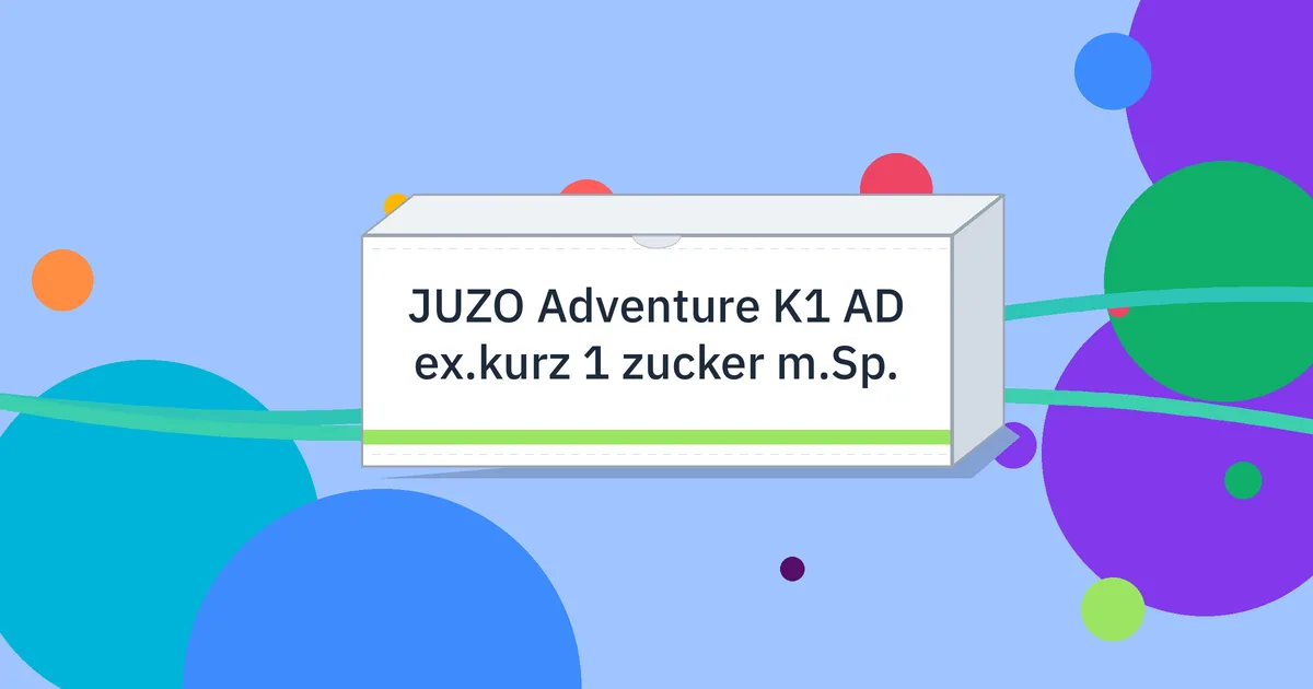 Symbolbild: Packung mit der Aufschrift JUZO Adventure K1 AD ex.kurz 1 zucker m.Sp. (PZN 16343446) – Verfügbarkeit und Bezug in Apotheken in Frankfurt am Main