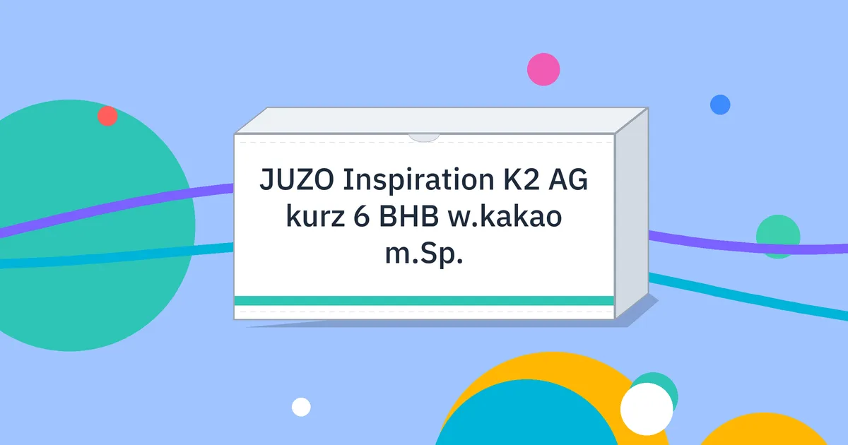 Symbolbild: Packung mit der Aufschrift JUZO Inspiration K2 AG kurz 6 BHB w.kakao m.Sp. (PZN 14850328) – Verfügbarkeit und Bezug in Apotheken in Frankfurt am Main
