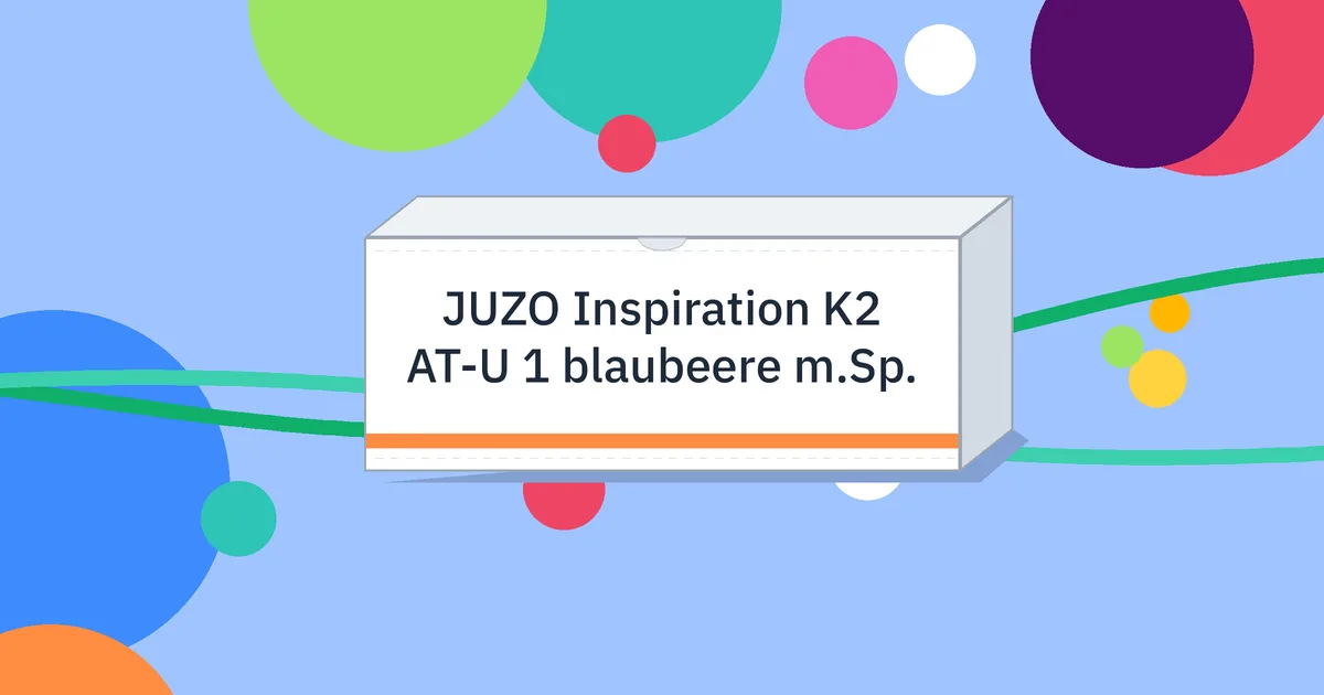 Symbolbild: Packung mit der Aufschrift JUZO Inspiration K2 AT-U 1 blaubeere m.Sp. (PZN 14927410) – Verfügbarkeit und Bezug in Apotheken in Frankfurt am Main