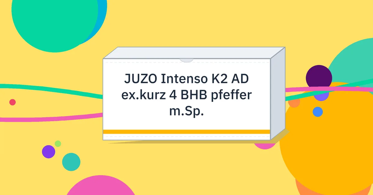 Symbolbild: Packung mit der Aufschrift JUZO Intenso K2 AD ex.kurz 4 BHB pfeffer m.Sp. (PZN 18614932) – Verfügbarkeit und Bezug in Apotheken in Frankfurt am Main