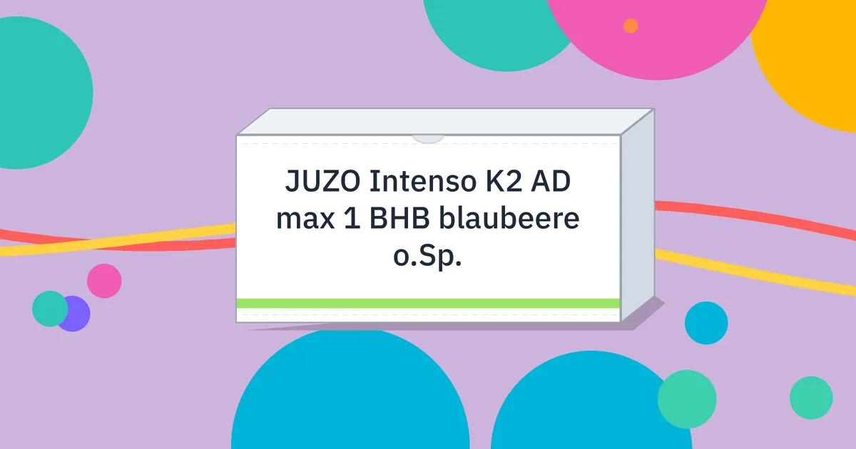 Symbolbild: Packung mit der Aufschrift JUZO Intenso K2 AD max 1 BHB blaubeere o.Sp. (PZN 18626852) – Verfügbarkeit und Bezug in Apotheken in Frankfurt am Main