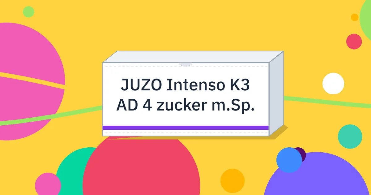 Symbolbild: Packung mit der Aufschrift JUZO Intenso K3 AD 4 zucker m.Sp. (PZN 18627171) – Verfügbarkeit und Bezug in Apotheken in Frankfurt am Main