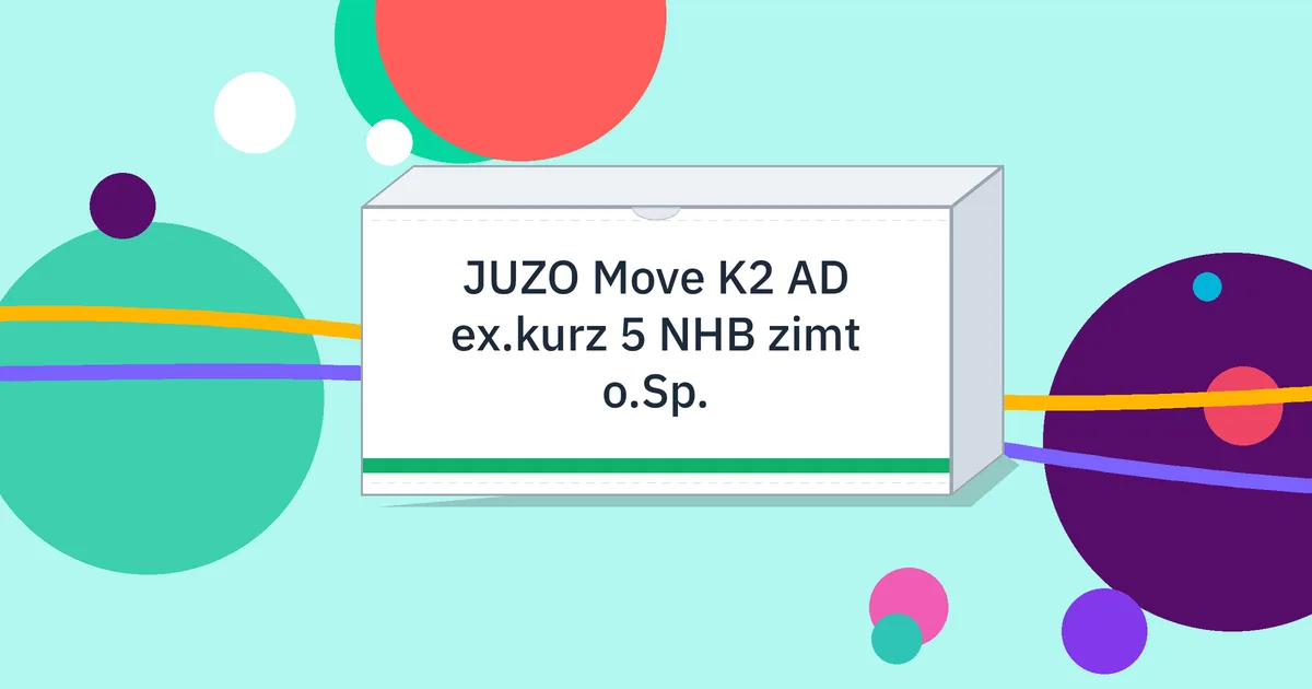 Symbolbild: Packung mit der Aufschrift JUZO Move K2 AD ex.kurz 5 NHB zimt o.Sp. (PZN 18510701) – Verfügbarkeit und Bezug in Apotheken in Frankfurt am Main