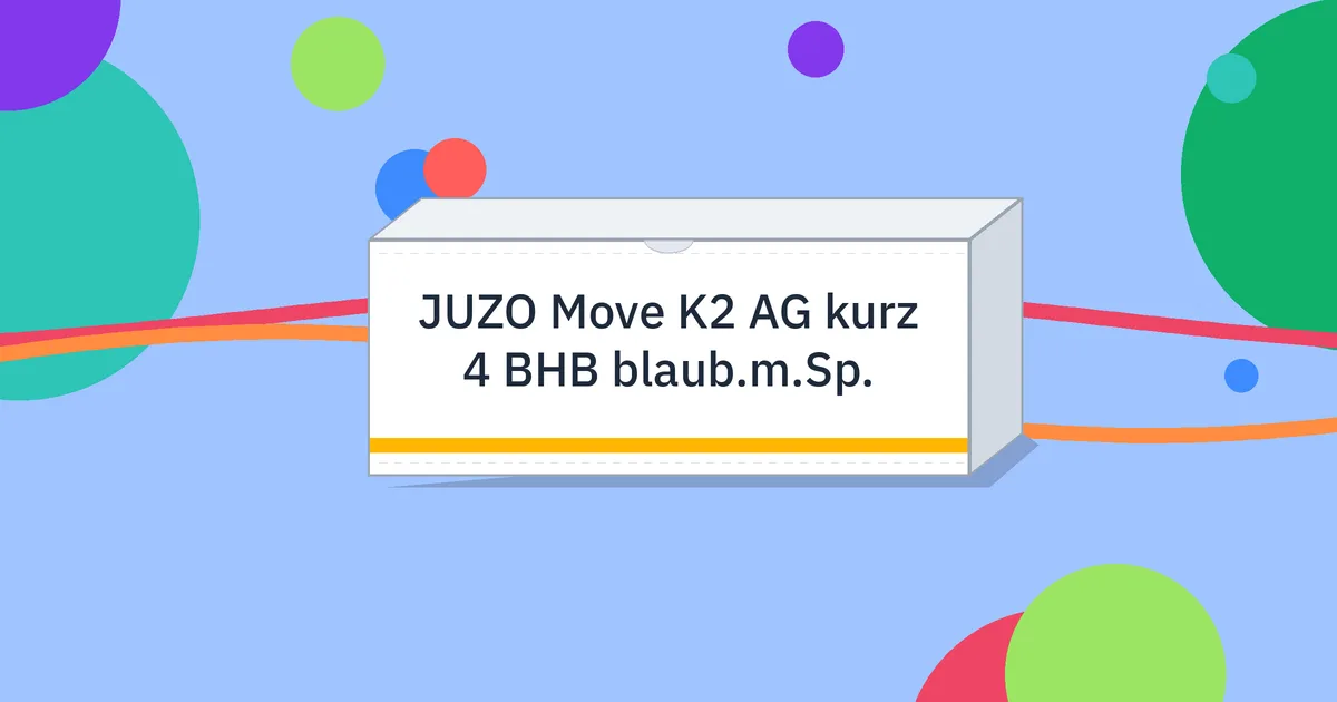 Symbolbild: Packung mit der Aufschrift JUZO Move K2 AG kurz 4 BHB blaub.m.Sp. (PZN 18559713) – Verfügbarkeit und Bezug in Apotheken in Frankfurt am Main