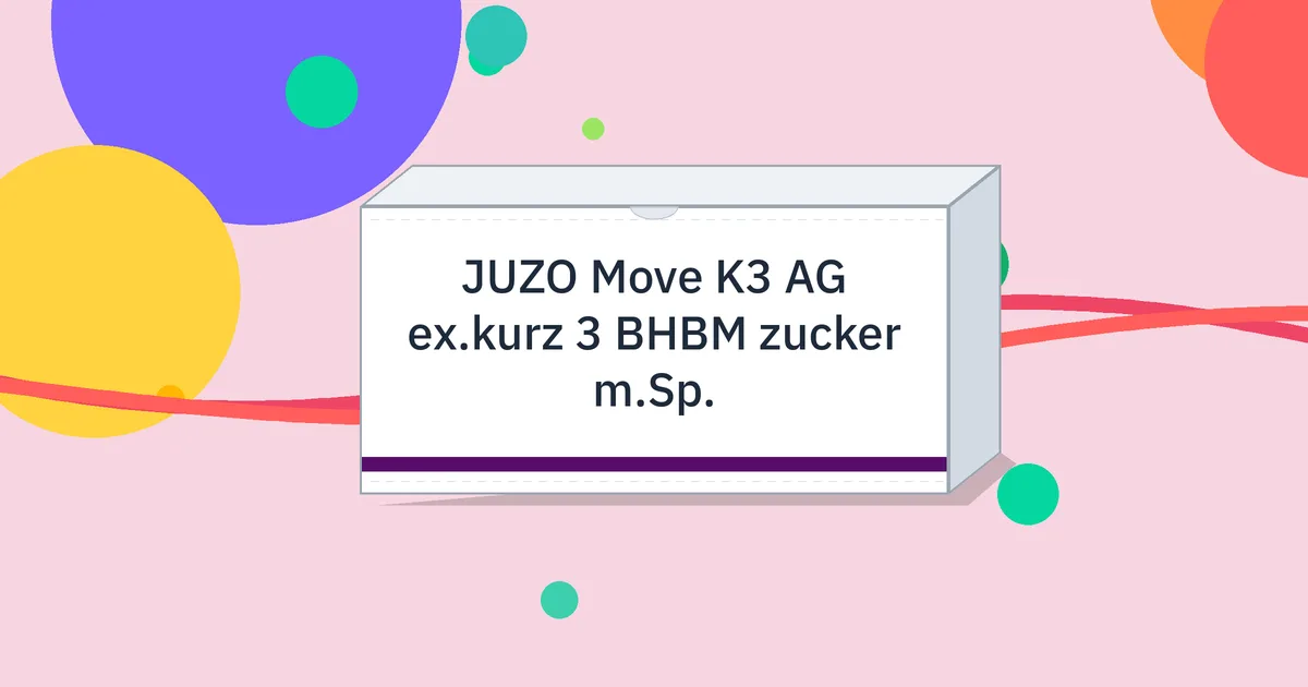 Symbolbild: Packung mit der Aufschrift JUZO Move K3 AG ex.kurz 3 BHBM zucker m.Sp. (PZN 18583893) – Verfügbarkeit und Bezug in Apotheken in Frankfurt am Main