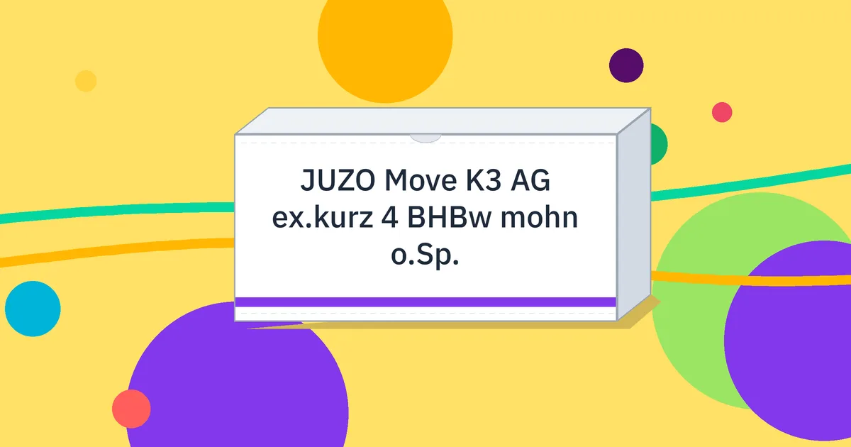 Symbolbild: Packung mit der Aufschrift JUZO Move K3 AG ex.kurz 4 BHBw mohn o.Sp. (PZN 18597665) – Verfügbarkeit und Bezug in Apotheken in Frankfurt am Main