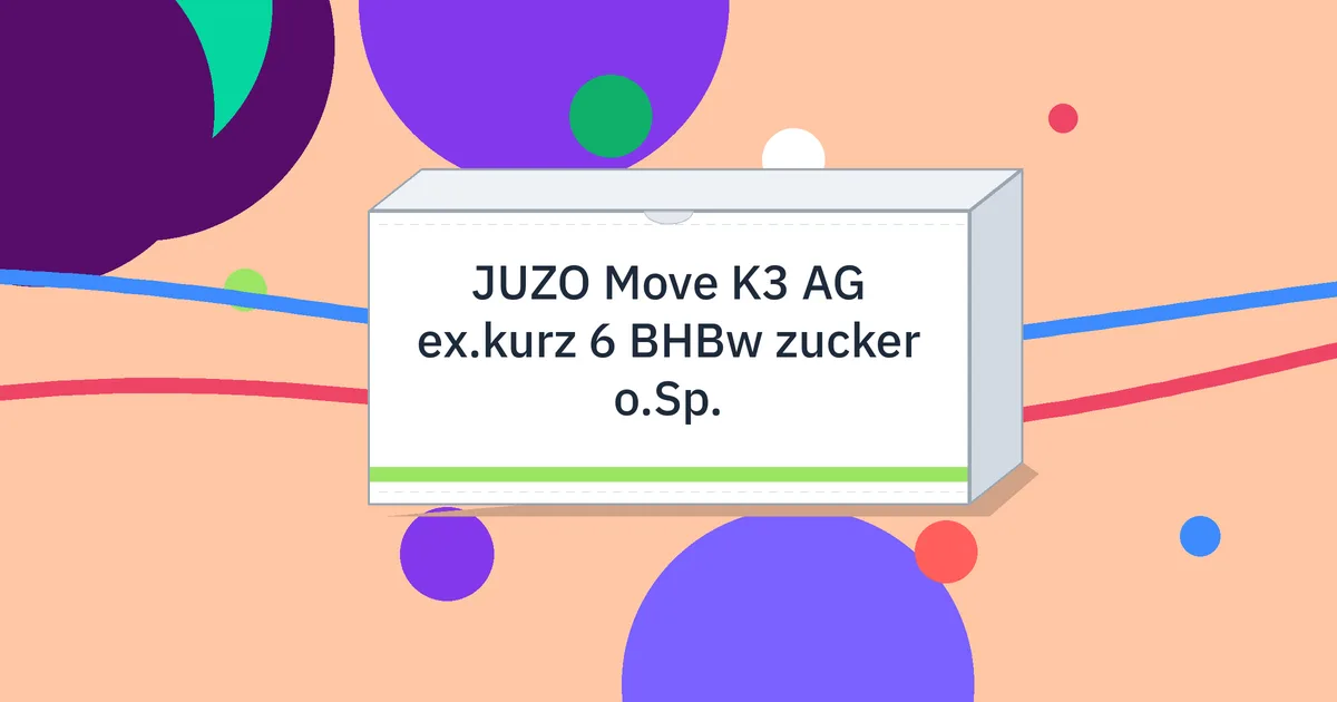 Symbolbild: Packung mit der Aufschrift JUZO Move K3 AG ex.kurz 6 BHBw zucker o.Sp. (PZN 18585722) – Verfügbarkeit und Bezug in Apotheken in Frankfurt am Main