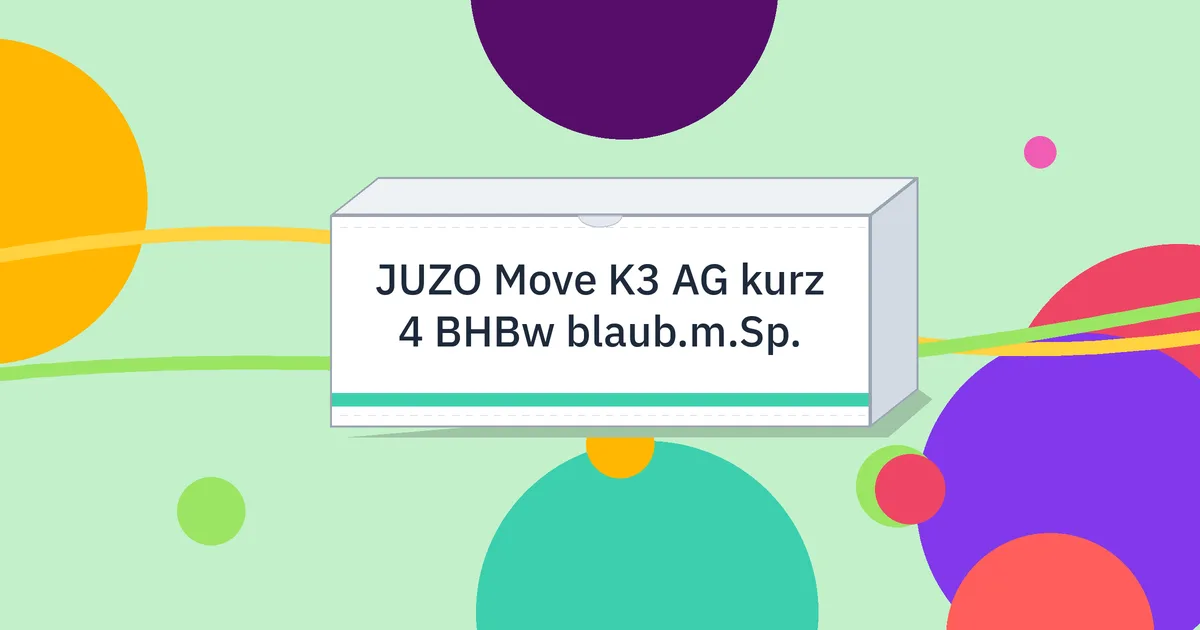 Symbolbild: Packung mit der Aufschrift JUZO Move K3 AG kurz 4 BHBw blaub.m.Sp. (PZN 18591639) – Verfügbarkeit und Bezug in Apotheken in Frankfurt am Main