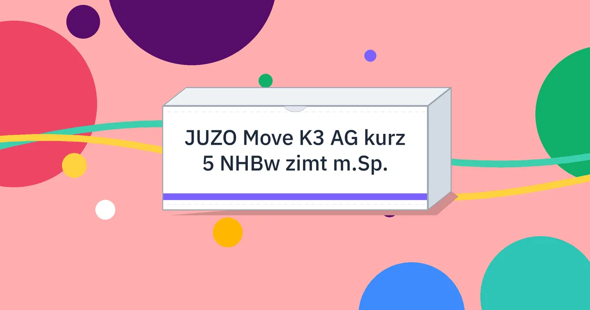 Symbolbild: Packung mit der Aufschrift JUZO Move K3 AG kurz 5 NHBw zimt m.Sp. (PZN 18578490) – Verfügbarkeit und Bezug in Apotheken in Frankfurt am Main