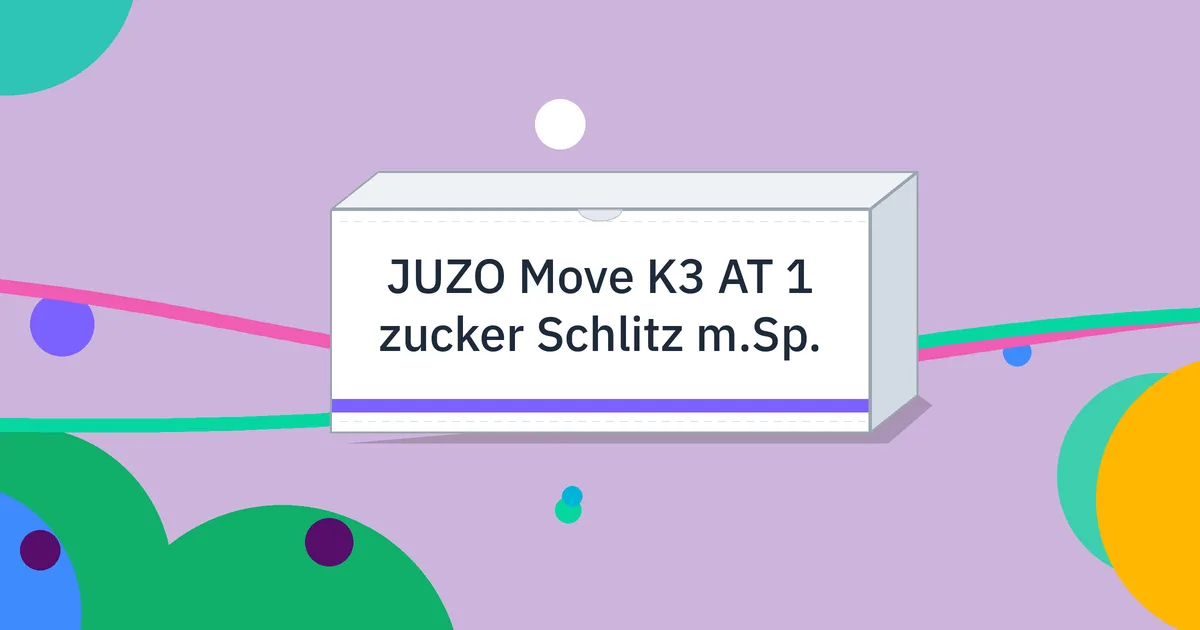 Symbolbild: Packung mit der Aufschrift JUZO Move K3 AT 1 zucker Schlitz m.Sp. (PZN 20677696) – Verfügbarkeit und Bezug in Apotheken in Frankfurt am Main