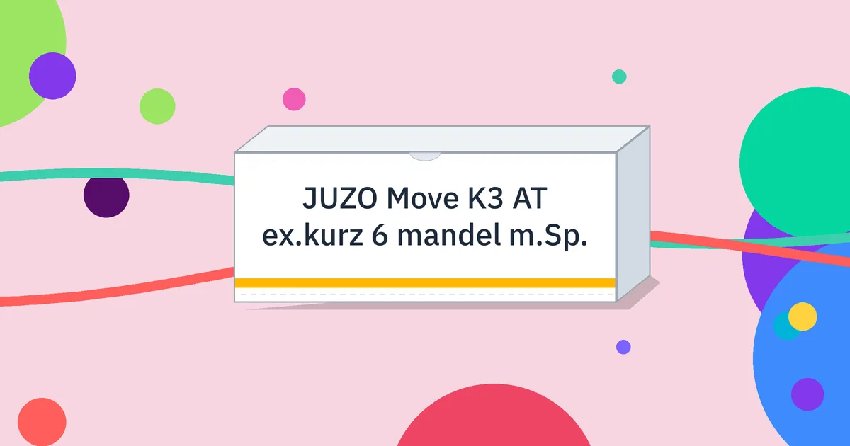 Symbolbild: Packung mit der Aufschrift JUZO Move K3 AT ex.kurz 6 mandel m.Sp. (PZN 20680215) – Verfügbarkeit und Bezug in Apotheken in Frankfurt am Main