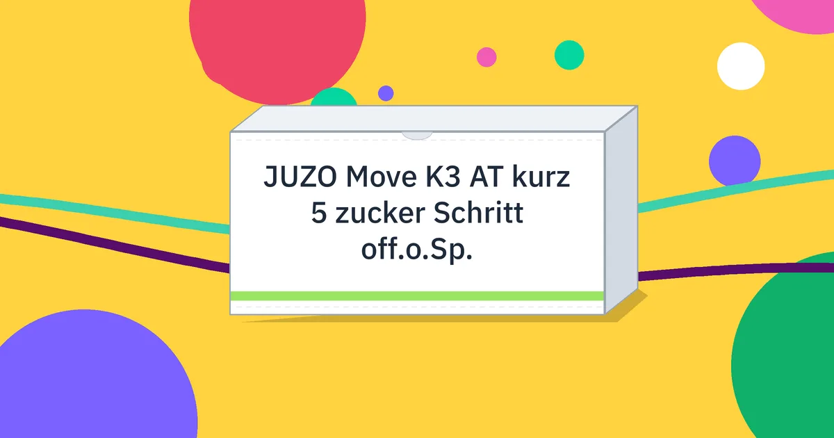 Symbolbild: Packung mit der Aufschrift JUZO Move K3 AT kurz 5 zucker Schritt off.o.Sp. (PZN 20684992) – Verfügbarkeit und Bezug in Apotheken in Frankfurt am Main