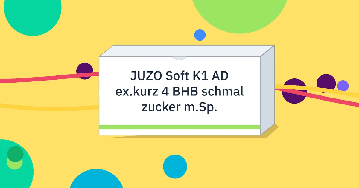 Symbolbild: Packung mit der Aufschrift JUZO Soft K1 AD ex.kurz 4 BHB schmal zucker m.Sp. (PZN 15462120) – Verfügbarkeit und Bezug in Apotheken in Frankfurt am Main