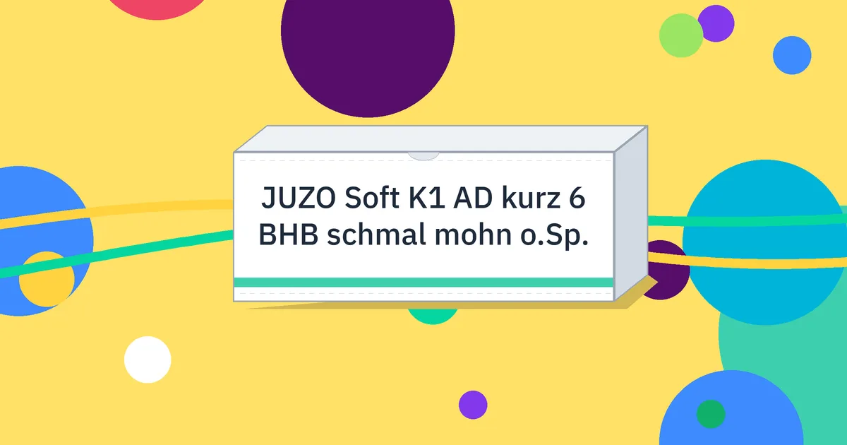 Symbolbild: Packung mit der Aufschrift JUZO Soft K1 AD kurz 6 BHB schmal mohn o.Sp. (PZN 15463993) – Verfügbarkeit und Bezug in Apotheken in Frankfurt am Main