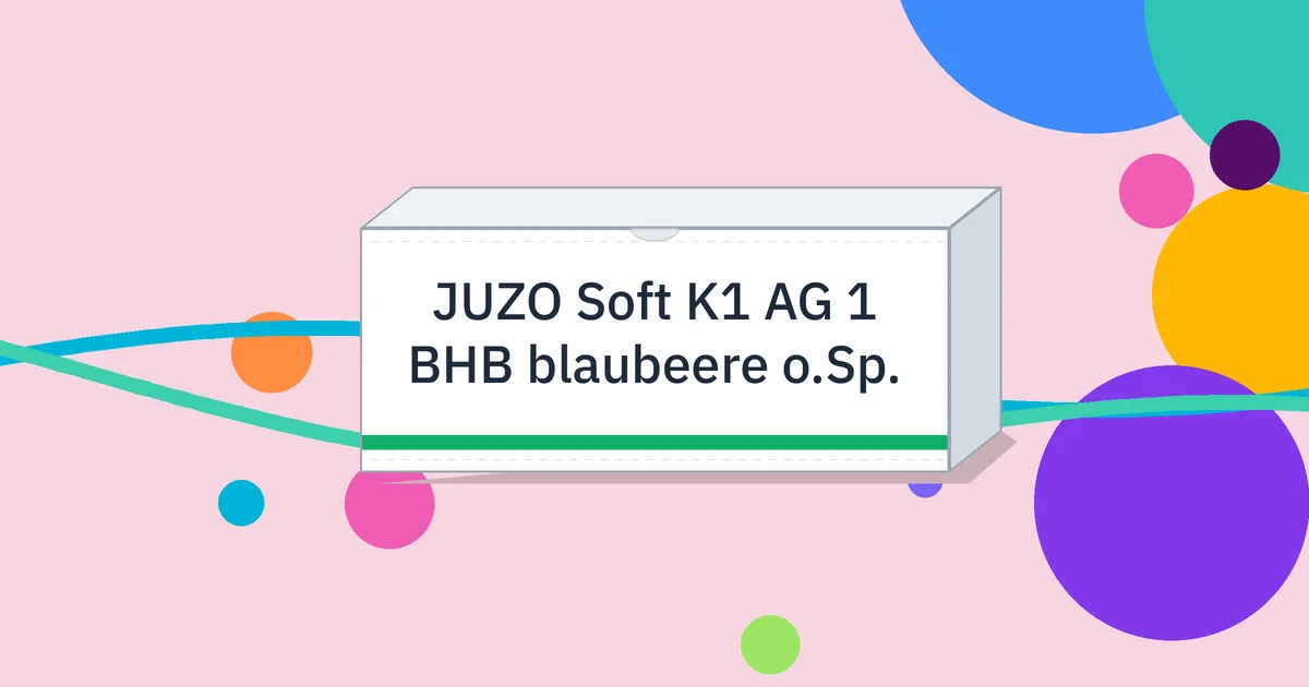 Symbolbild: Packung mit der Aufschrift JUZO Soft K1 AG 1 BHB blaubeere o.Sp. (PZN 14821611) – Verfügbarkeit und Bezug in Apotheken in Frankfurt am Main