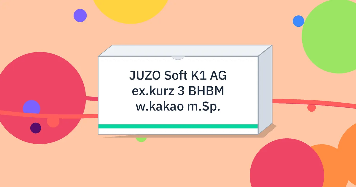 Symbolbild: Packung mit der Aufschrift JUZO Soft K1 AG ex.kurz 3 BHBM w.kakao m.Sp. (PZN 14864543) – Verfügbarkeit und Bezug in Apotheken in Frankfurt am Main