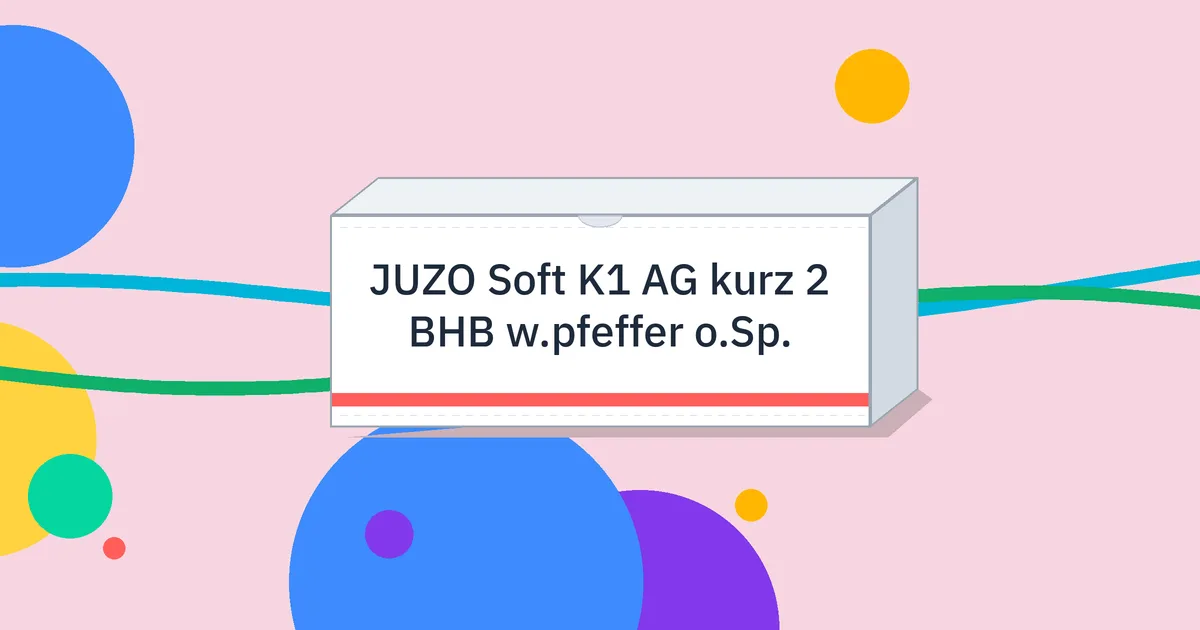 Symbolbild: Packung mit der Aufschrift JUZO Soft K1 AG kurz 2 BHB w.pfeffer o.Sp. (PZN 14838563) – Verfügbarkeit und Bezug in Apotheken in Frankfurt am Main