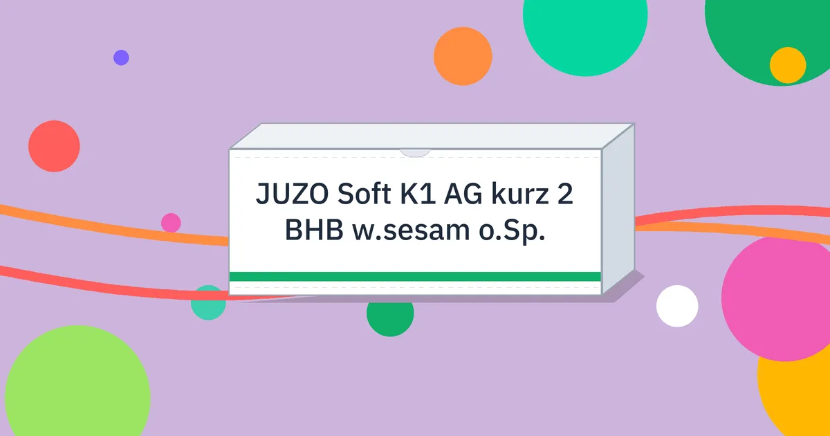 Symbolbild: Packung mit der Aufschrift JUZO Soft K1 AG kurz 2 BHB w.sesam o.Sp. (PZN 14838735) – Verfügbarkeit und Bezug in Apotheken in Frankfurt am Main