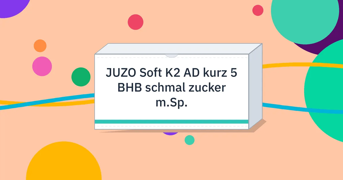Symbolbild: Packung mit der Aufschrift JUZO Soft K2 AD kurz 5 BHB schmal zucker m.Sp. (PZN 15465503) – Verfügbarkeit und Bezug in Apotheken in Frankfurt am Main