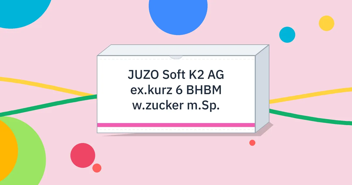 Symbolbild: Packung mit der Aufschrift JUZO Soft K2 AG ex.kurz 6 BHBM w.zucker m.Sp. (PZN 14867949) – Verfügbarkeit und Bezug in Apotheken in Frankfurt am Main