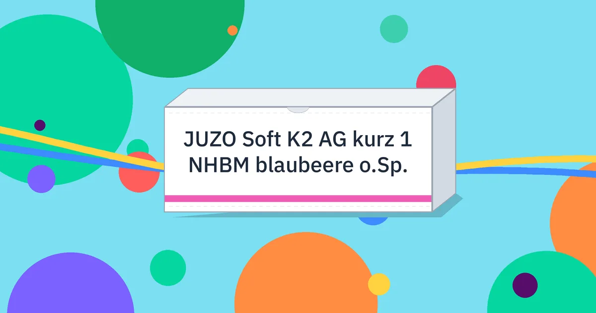 Symbolbild: Packung mit der Aufschrift JUZO Soft K2 AG kurz 1 NHBM blaubeere o.Sp. (PZN 15019614) – Verfügbarkeit und Bezug in Apotheken in Frankfurt am Main