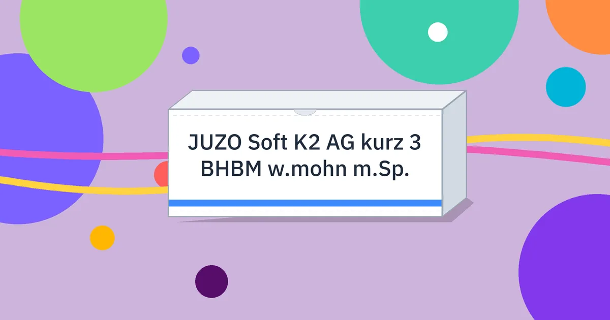 Symbolbild: Packung mit der Aufschrift JUZO Soft K2 AG kurz 3 BHBM w.mohn m.Sp. (PZN 14867748) – Verfügbarkeit und Bezug in Apotheken in Frankfurt am Main