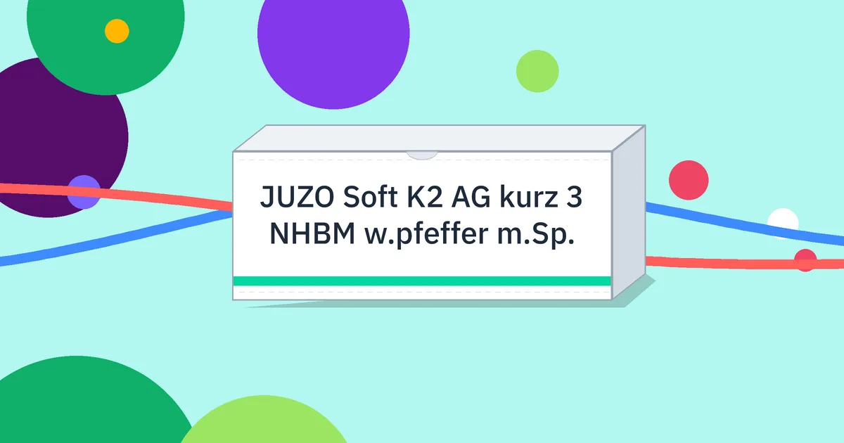 Symbolbild: Packung mit der Aufschrift JUZO Soft K2 AG kurz 3 NHBM w.pfeffer m.Sp. (PZN 15020273) – Verfügbarkeit und Bezug in Apotheken in Frankfurt am Main