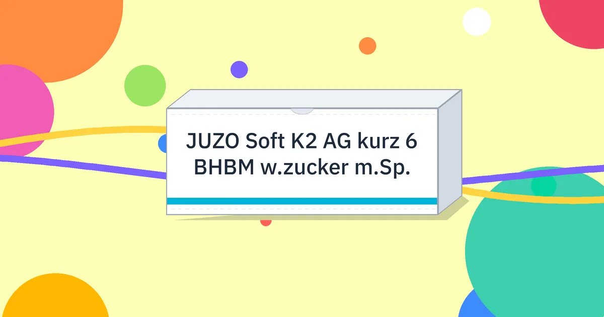 Symbolbild: Packung mit der Aufschrift JUZO Soft K2 AG kurz 6 BHBM w.zucker m.Sp. (PZN 14867292) – Verfügbarkeit und Bezug in Apotheken in Frankfurt am Main