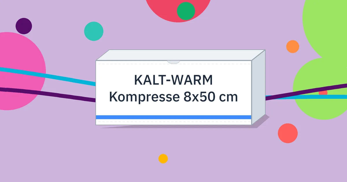 Symbolbild: Packung mit der Aufschrift KALT-WARM Kompresse 8x50 cm (PZN 10076872) – Verfügbarkeit und Bezug in Apotheken in Frankfurt am Main