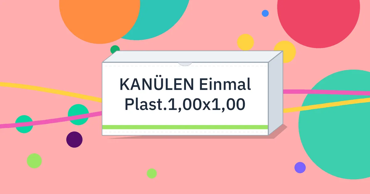 Symbolbild: Packung mit der Aufschrift KANÜLEN Einmal Plast.1,00x1,00 (PZN 01963947) – Verfügbarkeit und Bezug in Apotheken in Frankfurt am Main
