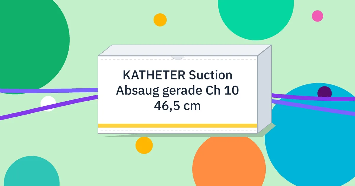 Symbolbild: Packung mit der Aufschrift KATHETER Suction Absaug gerade Ch 10 46,5 cm (PZN 02197076) – Verfügbarkeit und Bezug in Apotheken in Frankfurt am Main