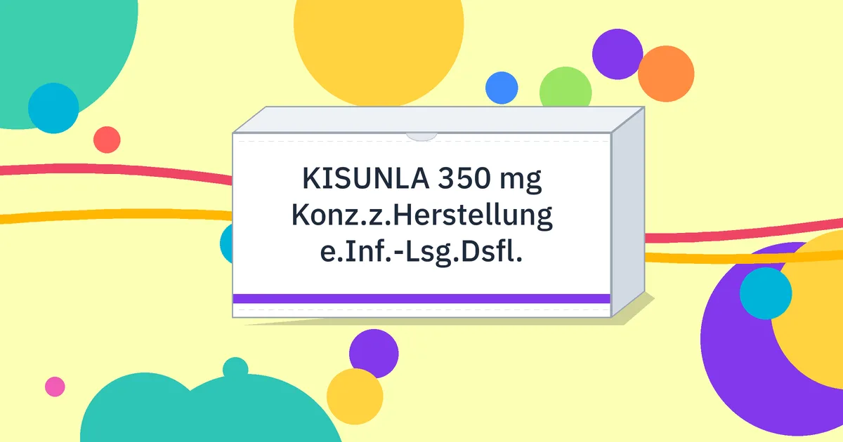 Symbolbild: Packung mit der Aufschrift KISUNLA 350 mg Konz.z.Herstellung e.Inf.-Lsg.Dsfl. (PZN 19690119) – Verfügbarkeit und Bezug in Apotheken in Frankfurt am Main