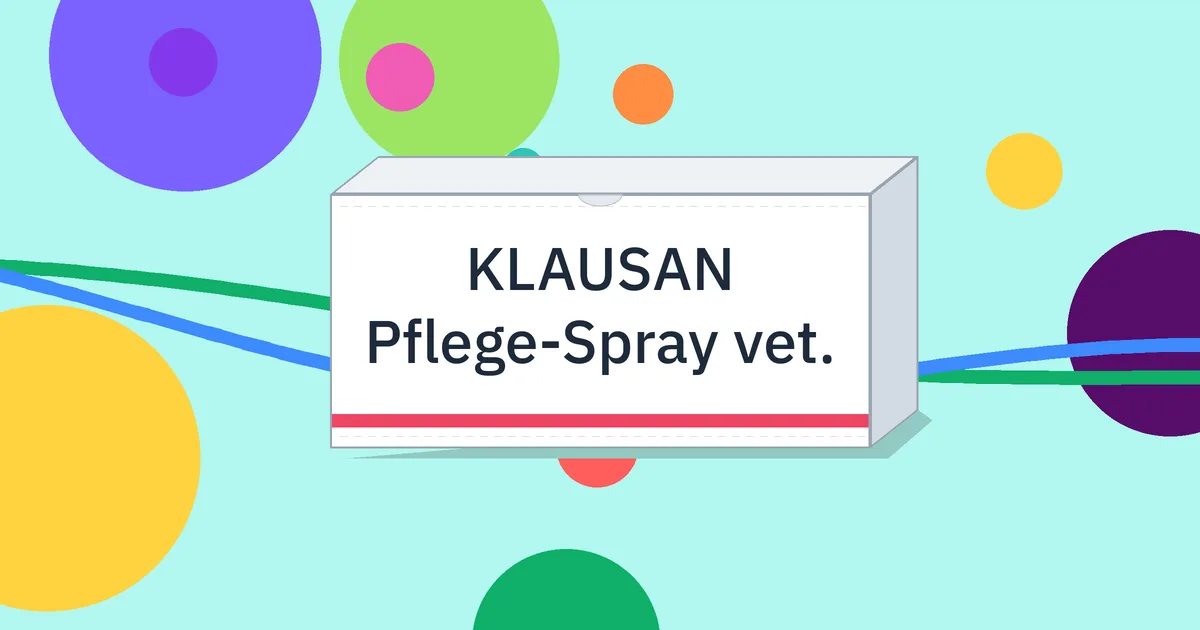 Symbolbild: Packung mit der Aufschrift KLAUSAN Pflege-Spray vet. (PZN 11345096) – Verfügbarkeit und Bezug in Apotheken in Frankfurt am Main