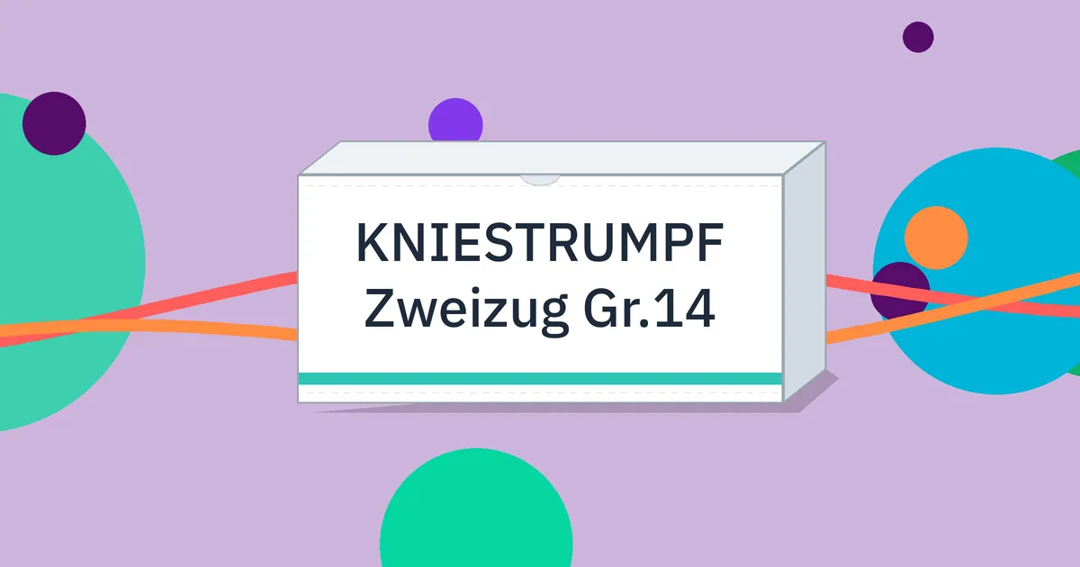 Symbolbild: Packung mit der Aufschrift KNIESTRUMPF Zweizug Gr.14 (PZN 02007963) – Verfügbarkeit und Bezug in Apotheken in Frankfurt am Main
