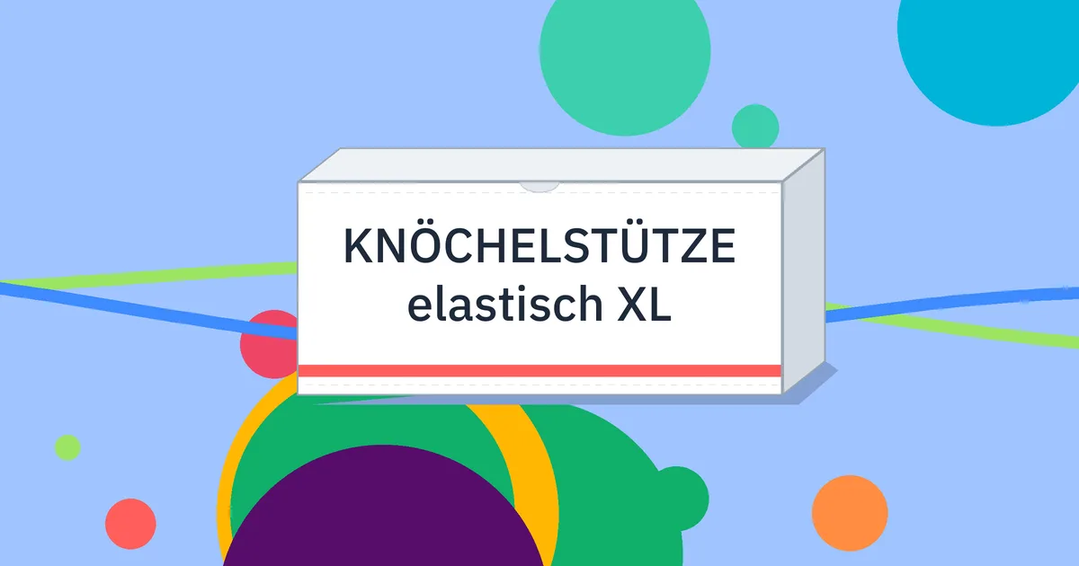Symbolbild: Packung mit der Aufschrift KNÖCHELSTÜTZE elastisch XL (PZN 19072083) – Verfügbarkeit und Bezug in Apotheken in Frankfurt am Main
